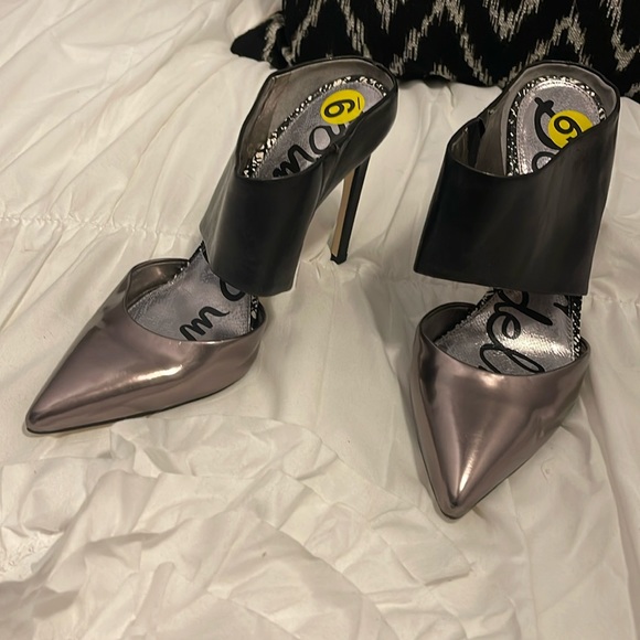 Shoes | Sam Edelman Closed Toe Metallic Bronze And Black High Heel Mule ...